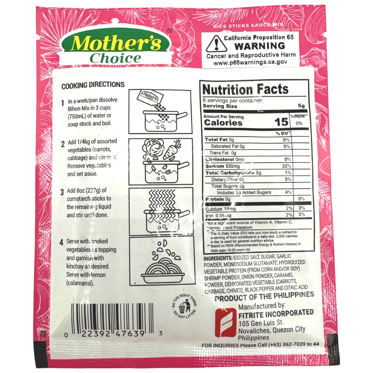 Mother's Choice - Rice Sticks Sauce Mix - Pang Pancit Bihon Mix - 1.4 ...