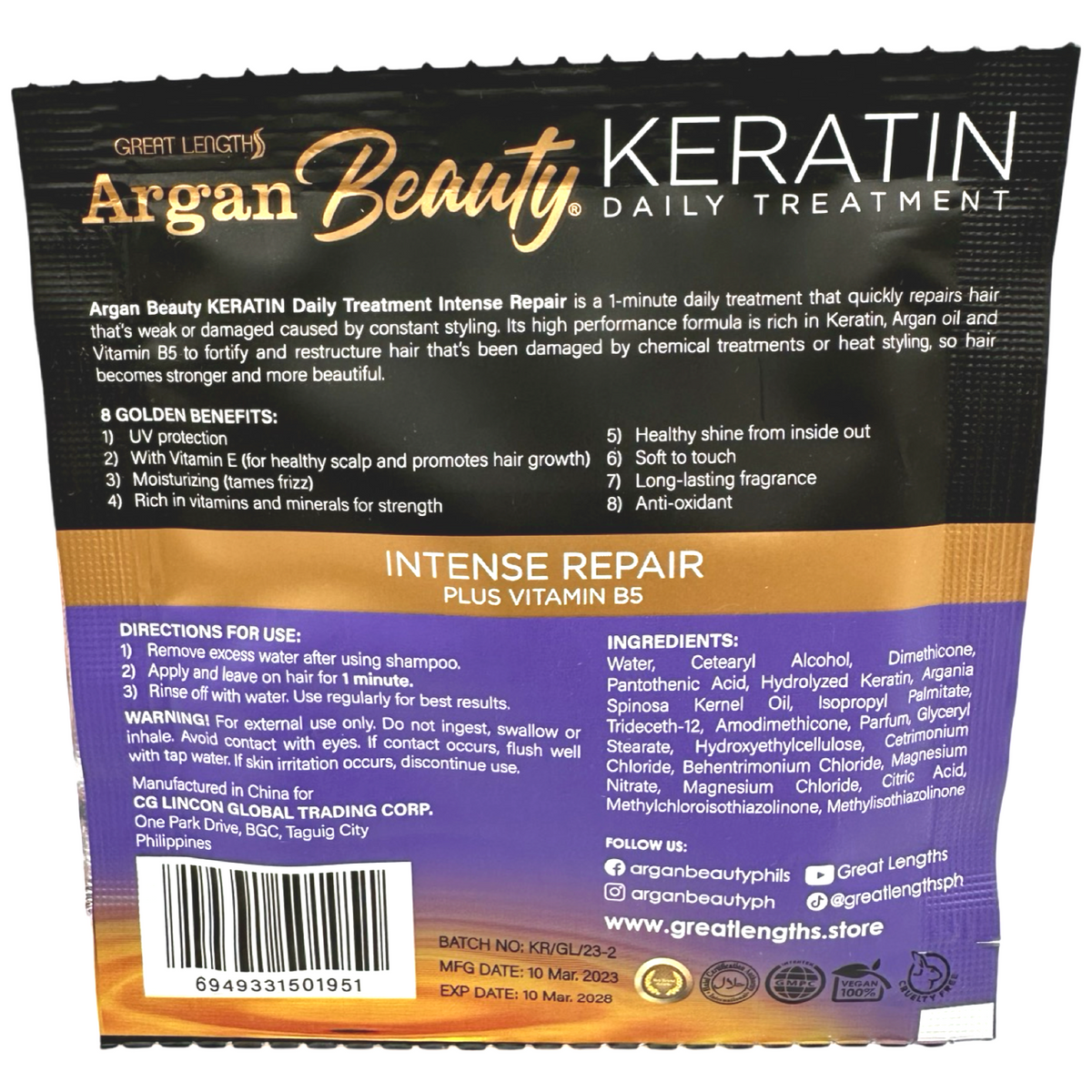 Argan Beauty - Keratin - Intense Repair - Sachet - 20 ML – Sukli ...