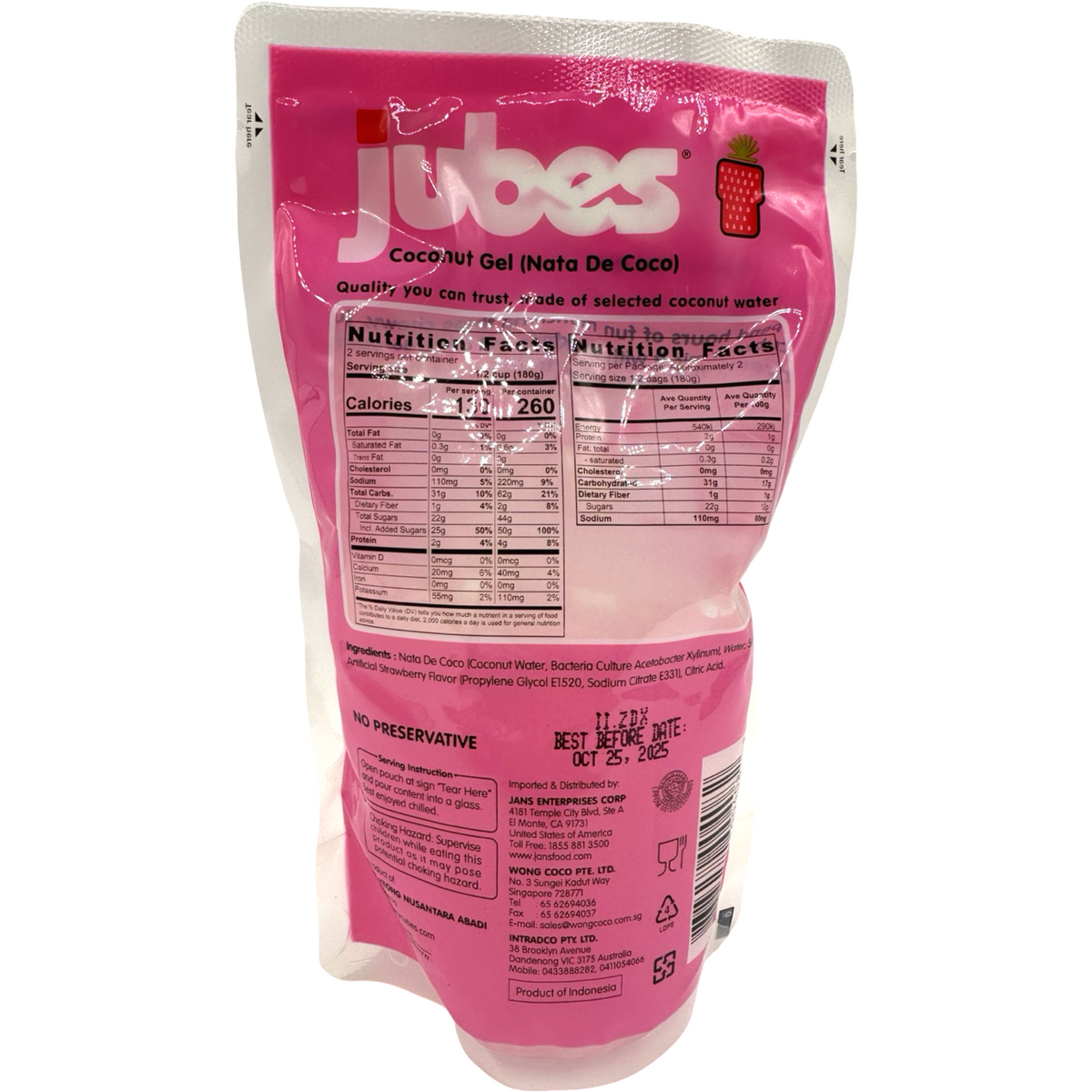 Jubes - Coconut Gel (Nata De Coco) - Strawberry - 360 G – Sukli ...
