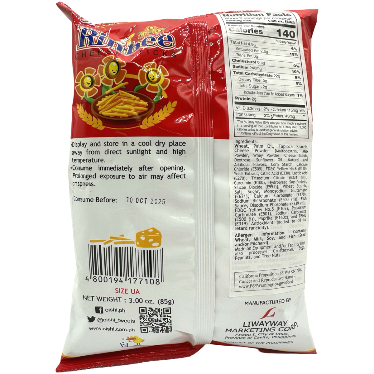 Oishi - Rinbee - Cheese Sticks - 85 G – Sukli - Filipino Grocery Online USA